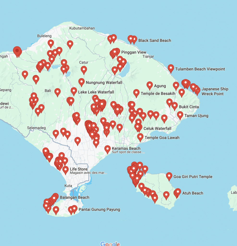Carte de Bali interactive : 300+ lieux à découvrir